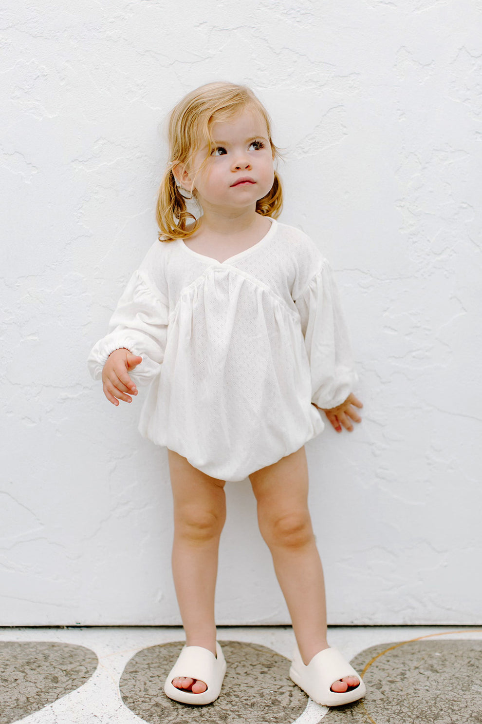 Girls Pointelle Romper With Puff Sleeve – bykin